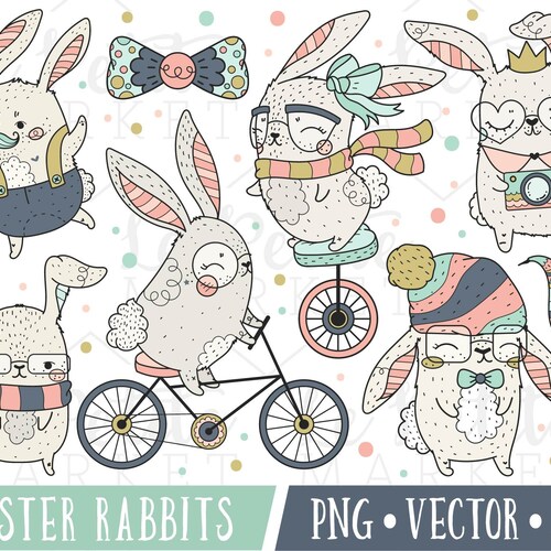 Easter Bunny Digital Clip Art 9 Cute Bunnies - Etsy