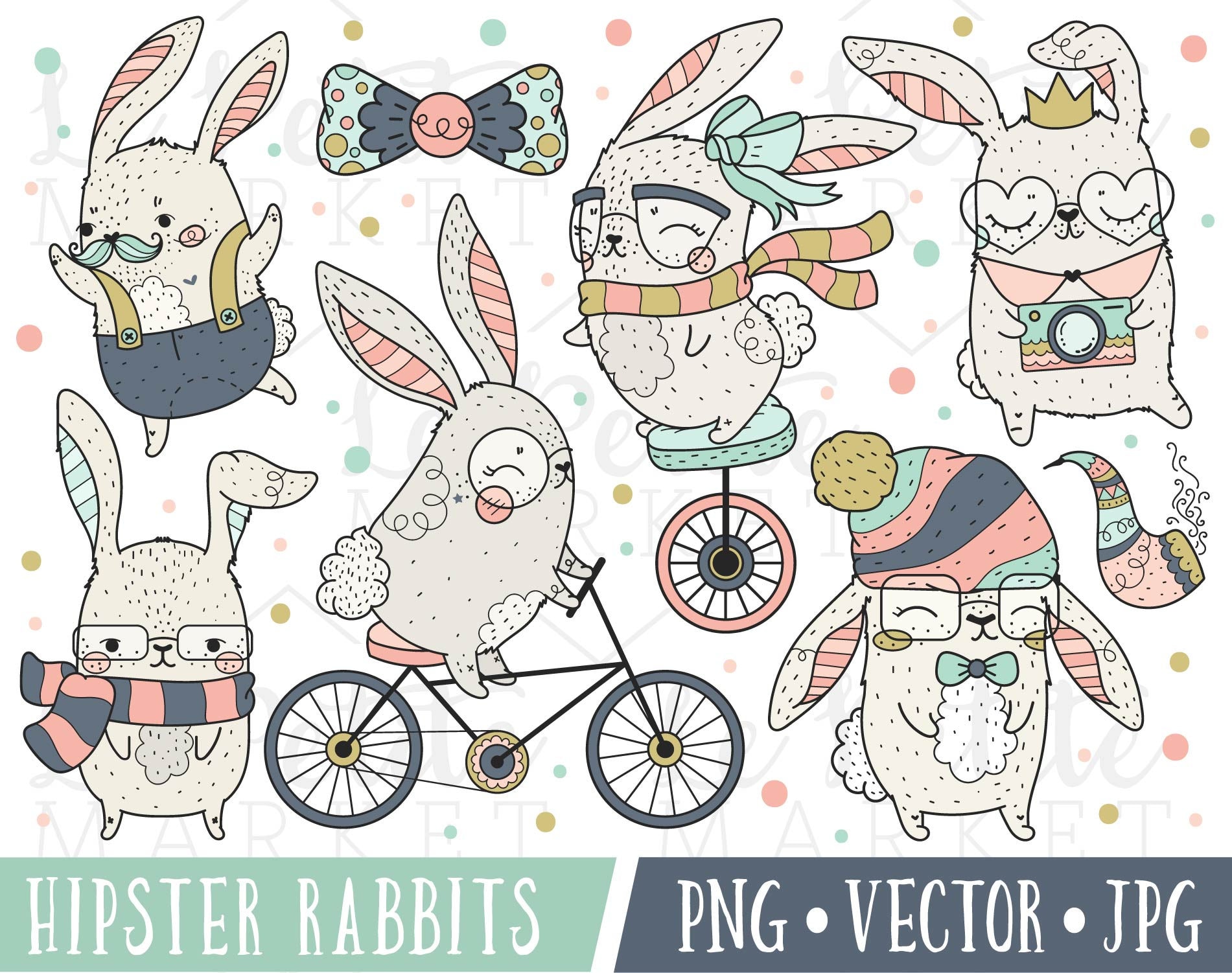 Easter Bunny Clipart Cute Rabbit Clip Art Instant Download | Etsy