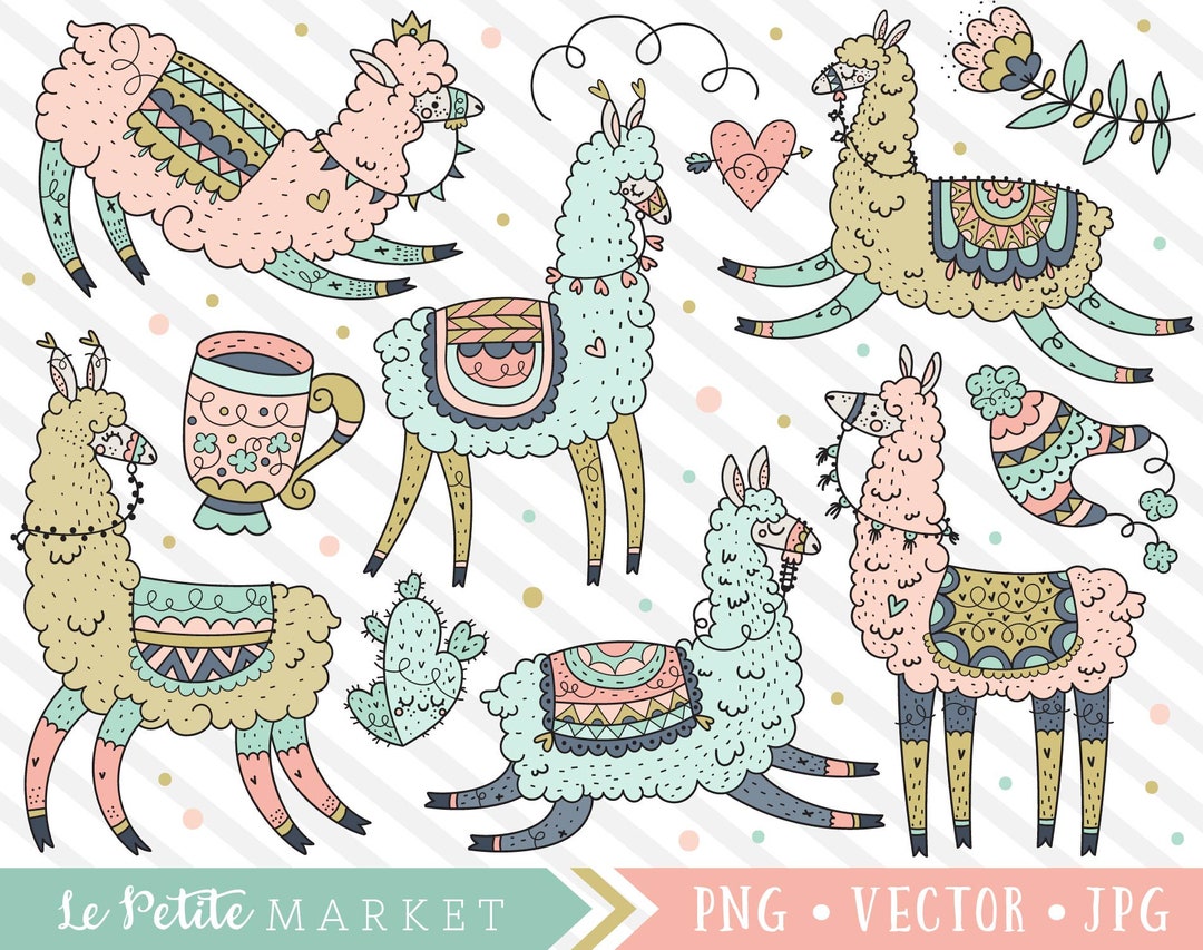 Cute Llama Clipart Images, Llama Clip Art, Kawaii Llama, Cute Alpaca ...