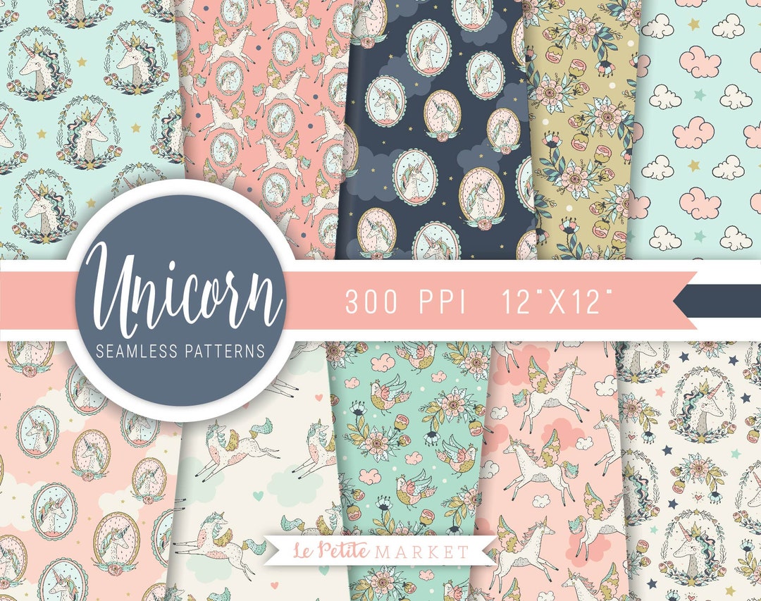 Unicorn Digital Paper Pack, Cute Unicorn Paper Printable, Unicorn ...