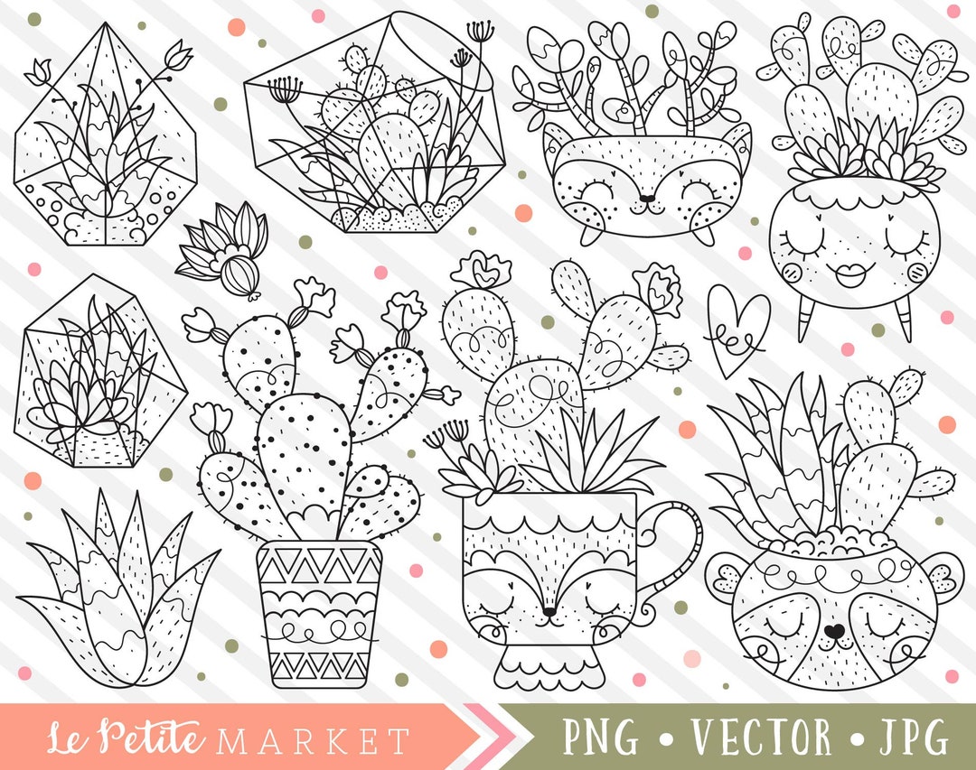 Cute Succulent Clipart Set, Cute Cactus Clip Art Designs, Digital ...