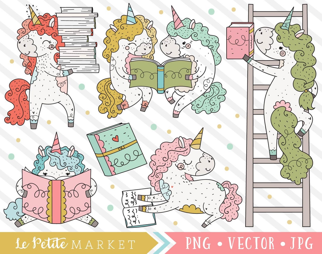 Reading Unicorn Clipart Images, Cute Library Clip Art Illustrations ...