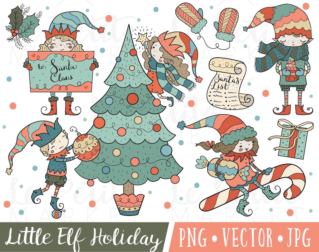 Holiday Elf Clipart, Christmas Characters Clipart, Printable Christmas ...