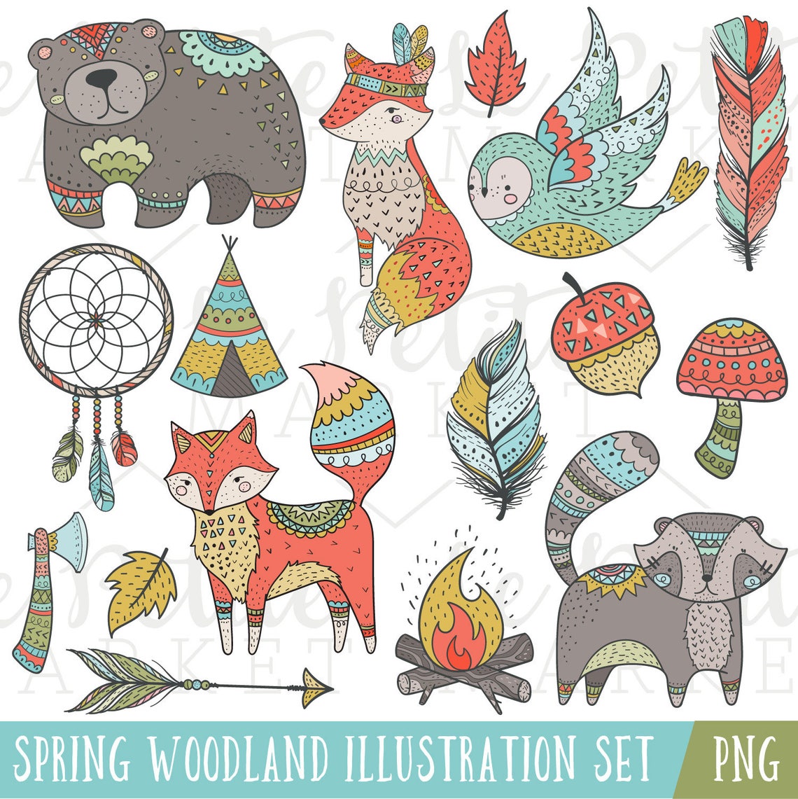 Tribal Woodland Clip Art Tribal Animals Woodland Clipart - Etsy