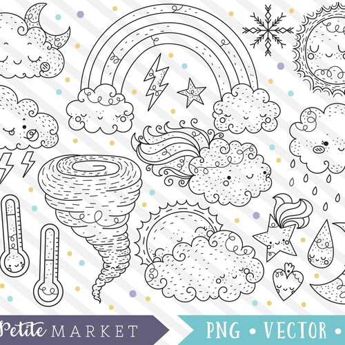 Weather Clipart Graphics Digital Clip Art Sun Rainbow Clouds - Etsy