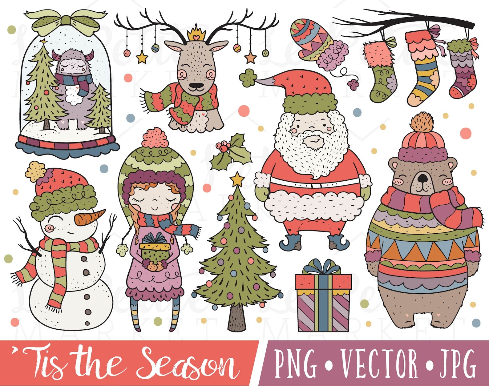 Cute Holiday Clipart Cute Christmas Clipart Kawaii Christmas - Etsy