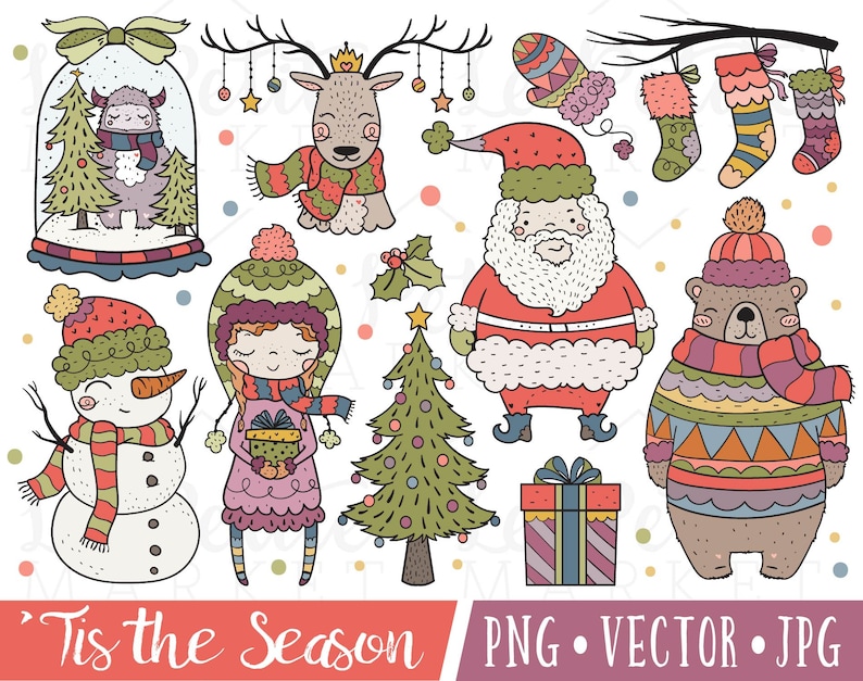 Cute Holiday Clipart, Cute Christmas Clipart, Kawaii Christmas Clip Art ...