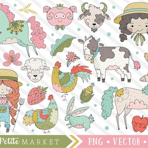 Farm Clipart Bundle, Cute Farm Clip Art Printable Png Jpg, Kawaii ...