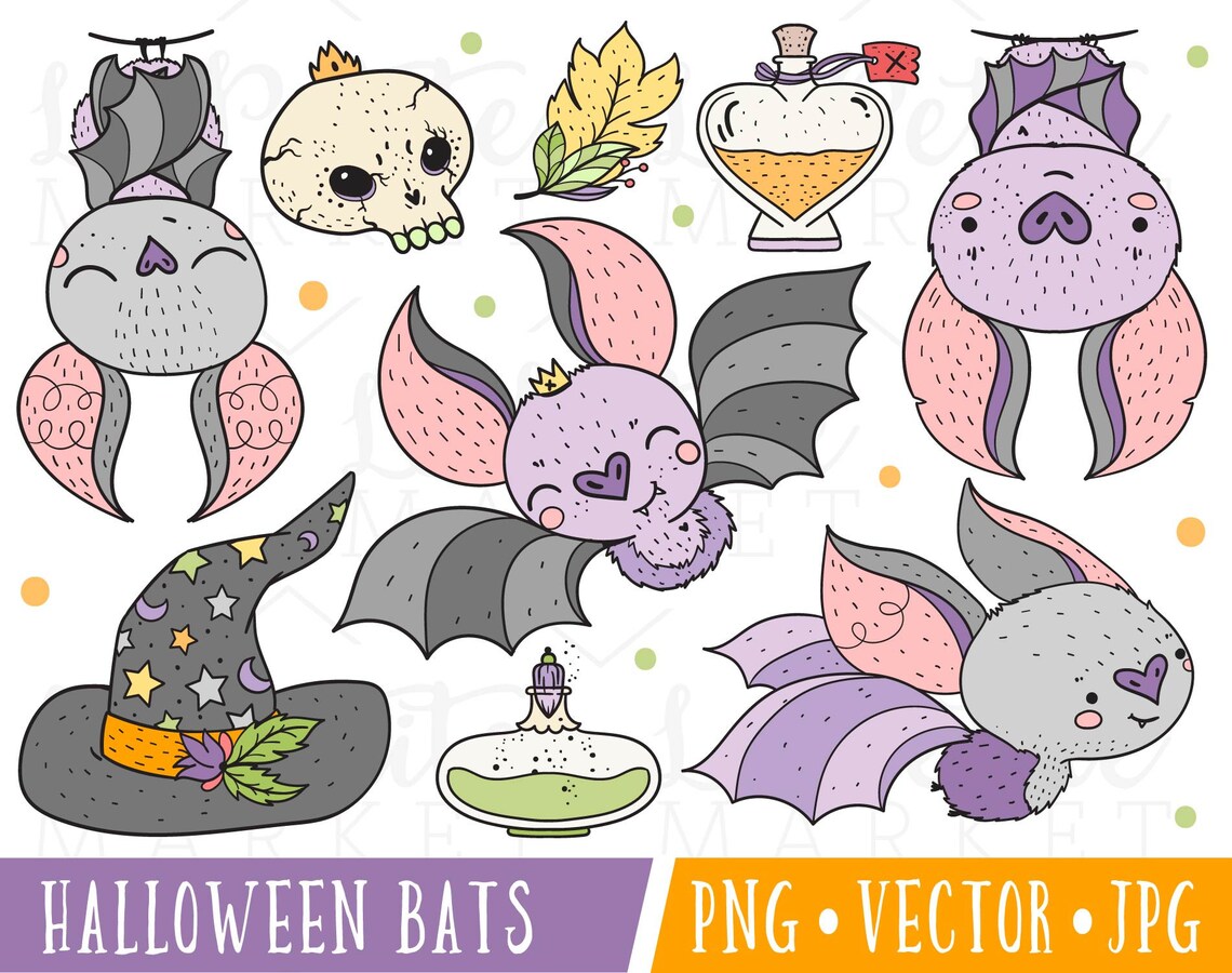 Kawaii Halloween Bats Clipart Cute Bat Clipart Images Bat | Etsy