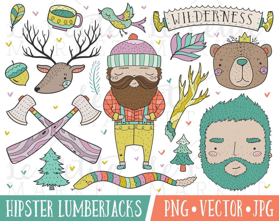 Hipster Lumberjack Clipart Set, Lumberjack Illustrations, Lumberjack ...