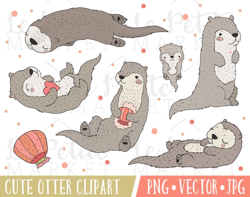 Cute Otter Clipart Images Cute Otter Clip Art Otter - Etsy