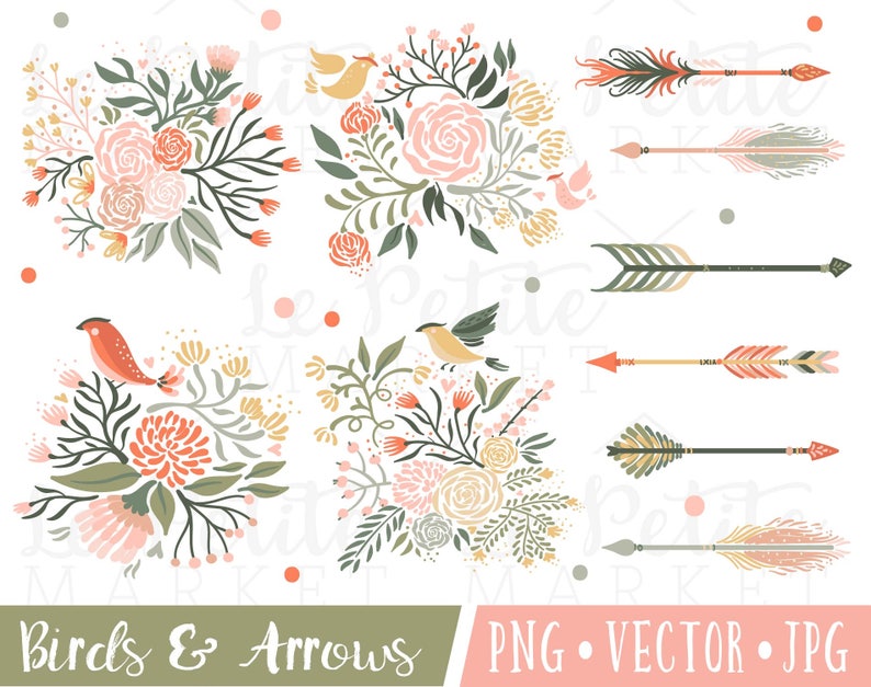Boho Birds Clipart Images, Boho Illustrations Clipart, Bohemian Arrows ...