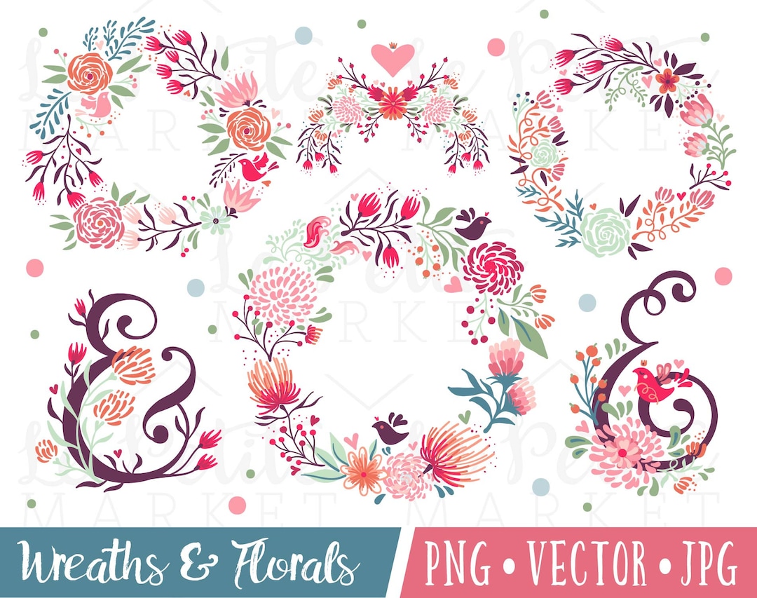 Floral Clipart, Mother's Day Clipart Graphics, Pink Flowers Wreath ...