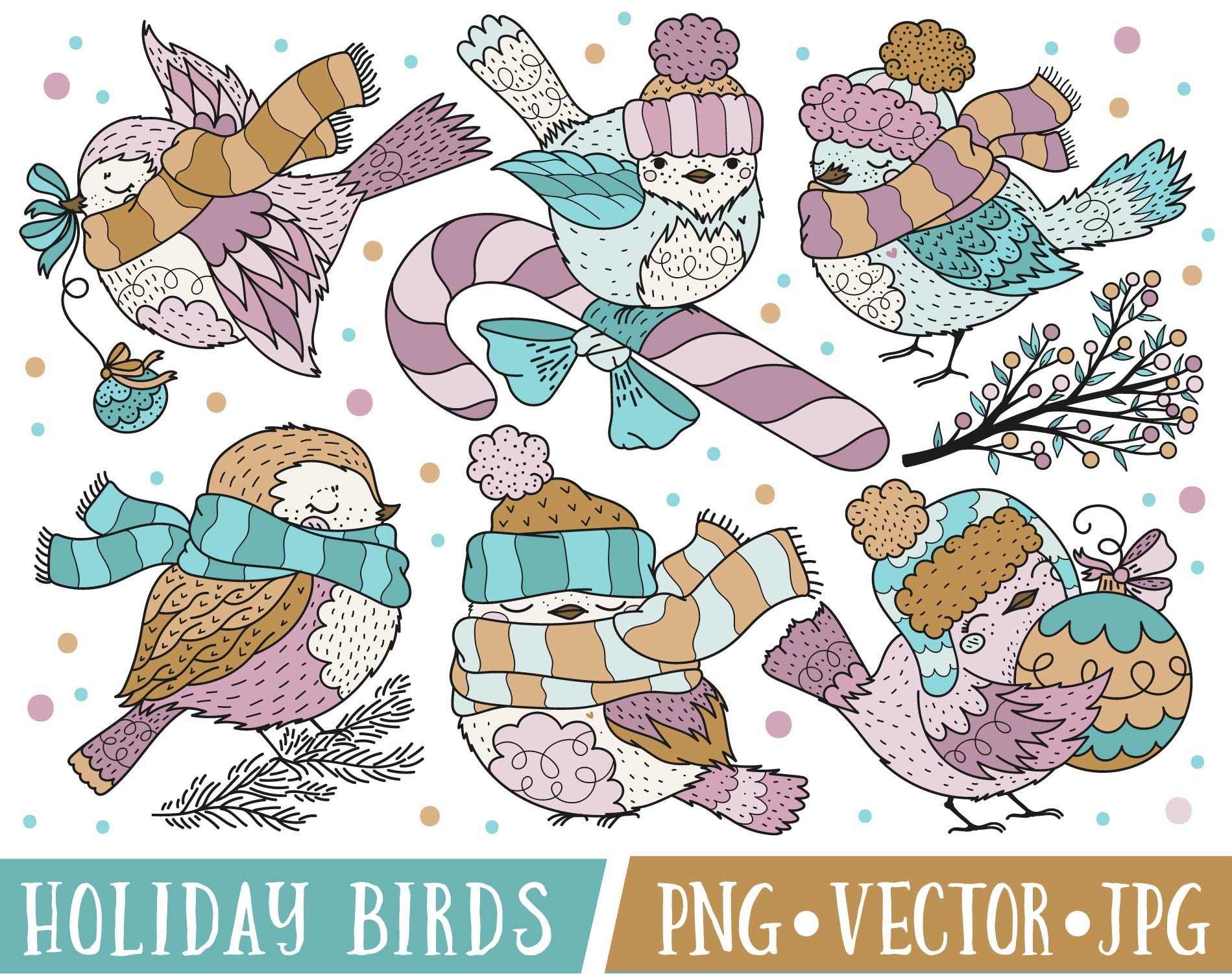 Winter Birds Clipart Holiday Bird Clipart Images Cute Bird | Etsy