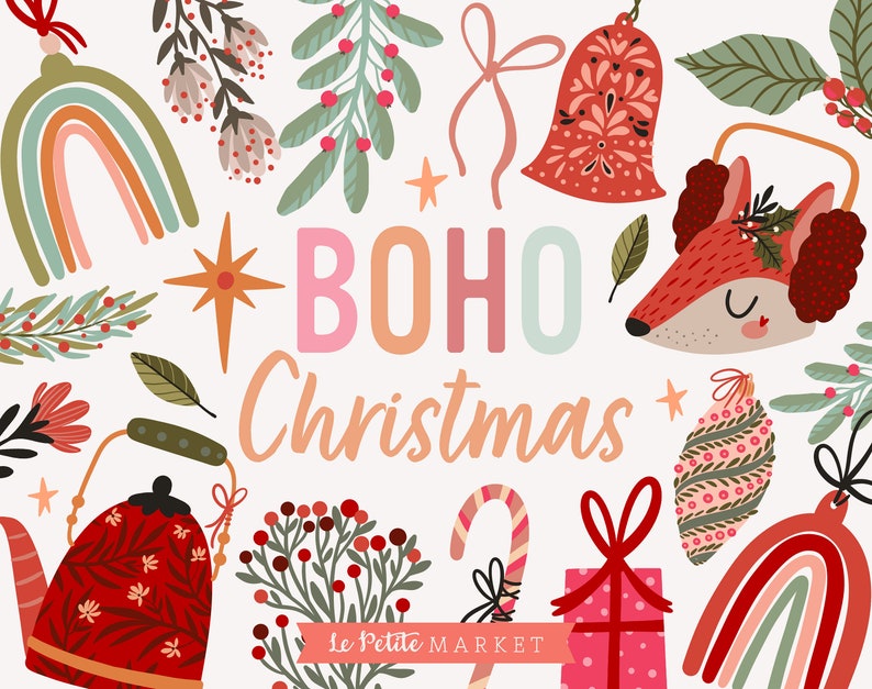 Boho Christmas Clipart Cozy Boho PNG Retro Christmas - Etsy