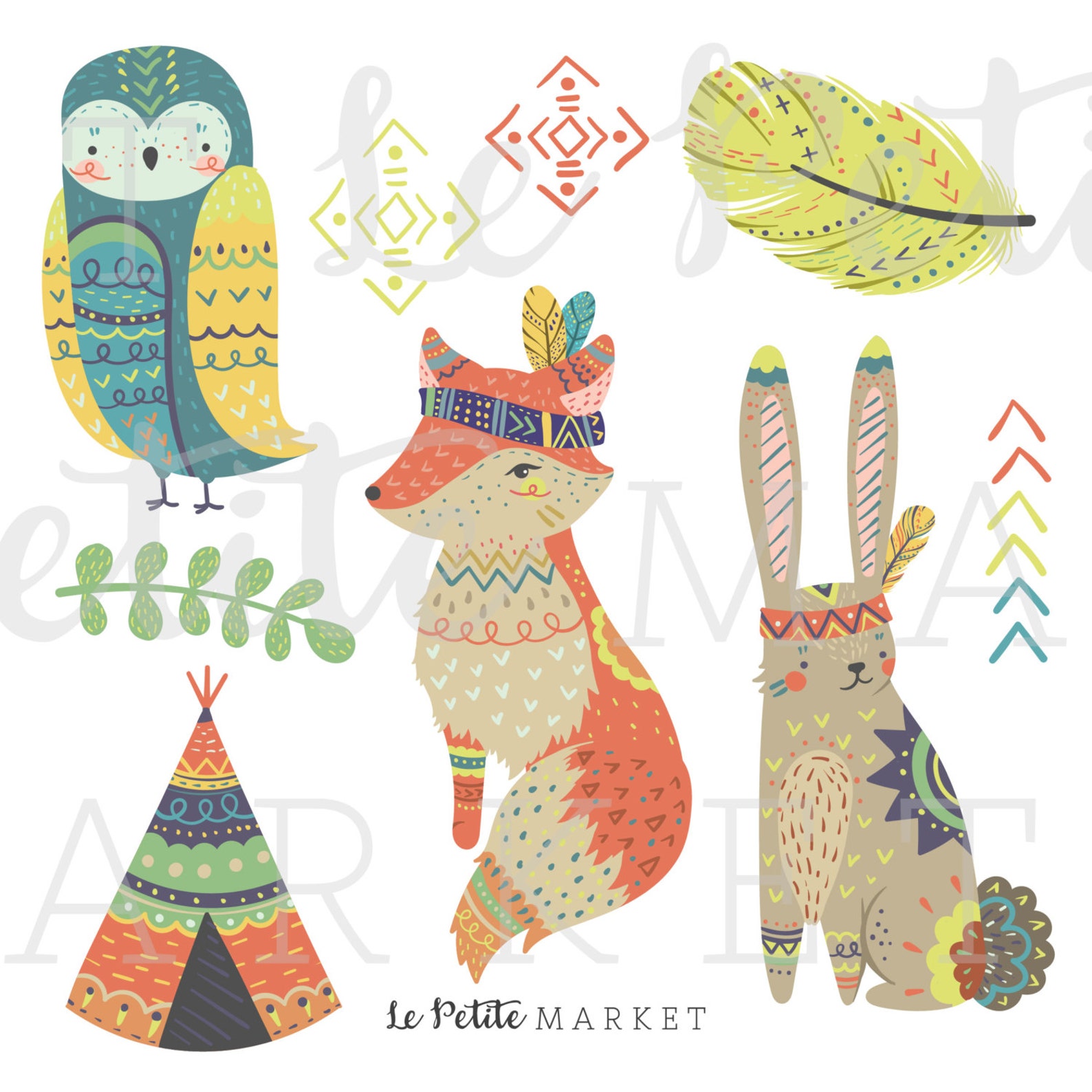 Hand Drawn Tribal Woodland Clip Art Tribal Animal Clip Art - Etsy