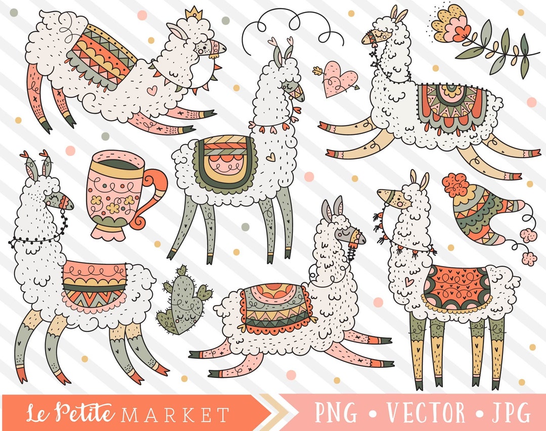Llama Clipart Set, Cute Llama Clip Art Images, Llama Illustrations ...