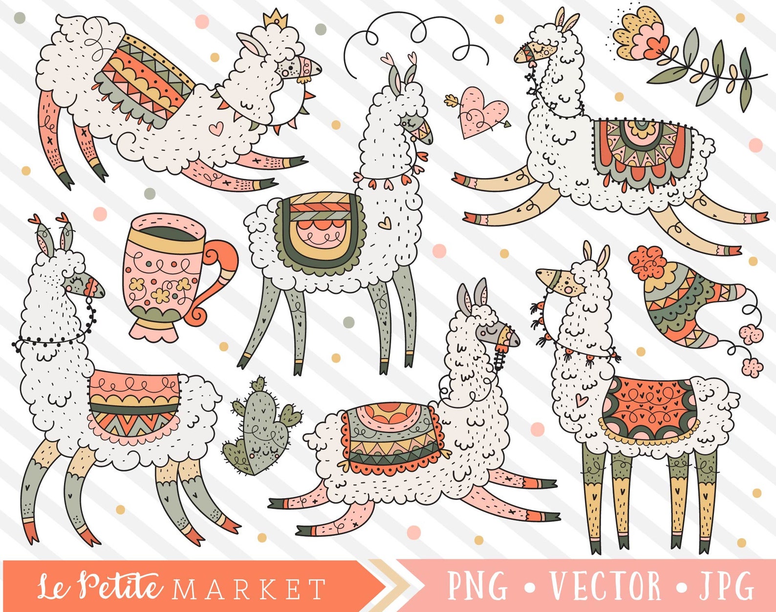 Llama Clipart Set Cute Llama Clip Art Images Llama | Etsy