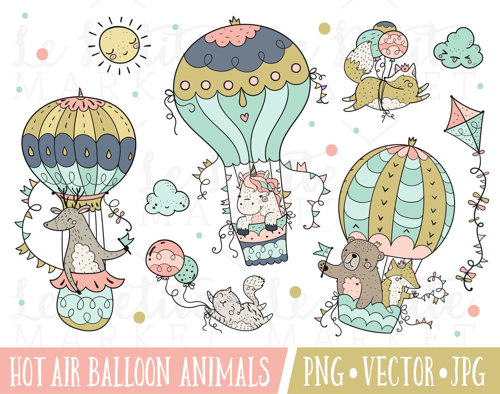 Hot Air Balloon Clipart Woodland Animals in Hot Air Balloons - Etsy