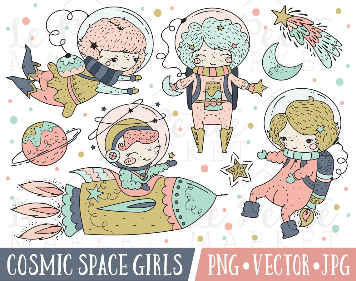 Astronaut Girl Clipart Space Girl Clipart Girls in Space - Etsy