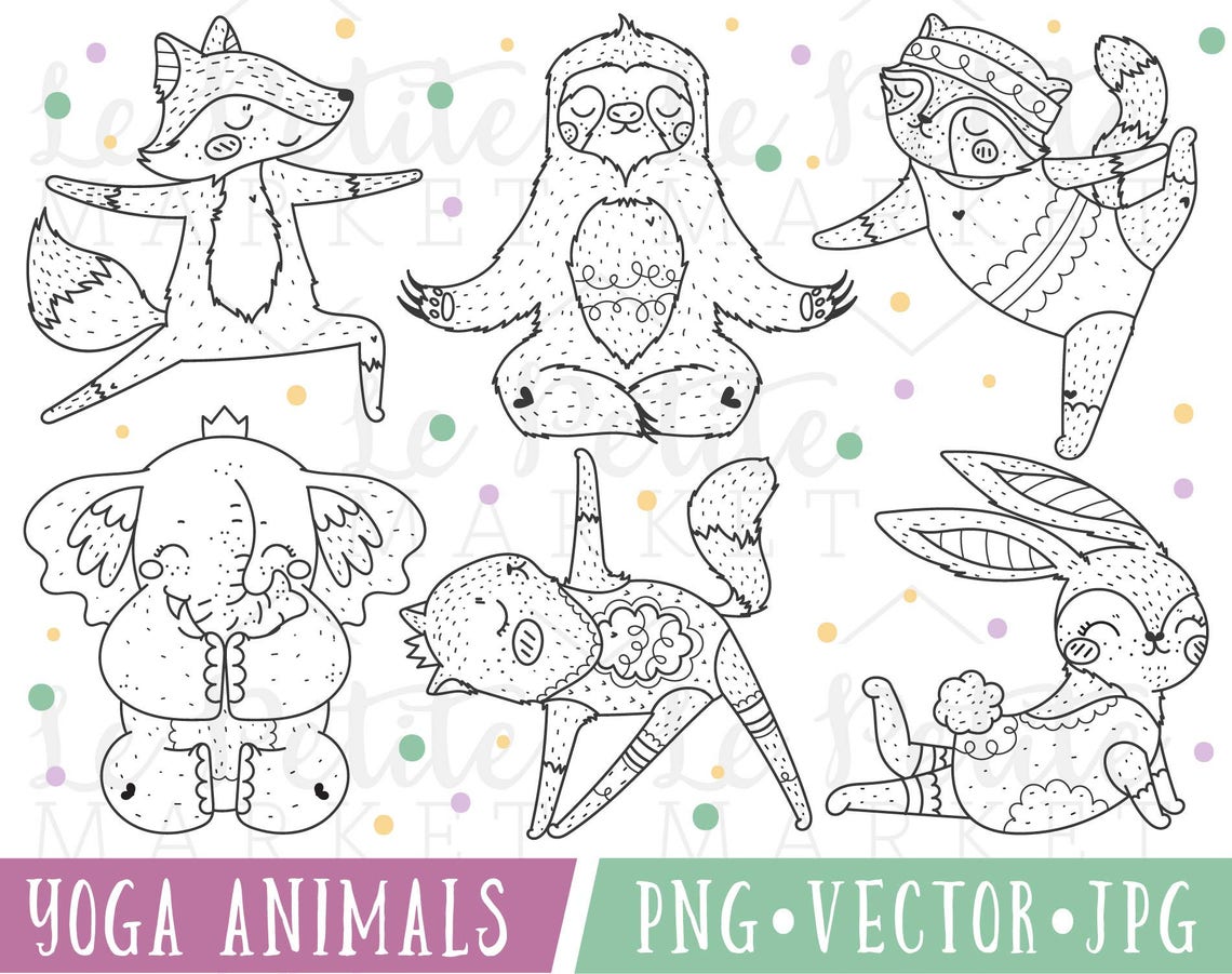 Cute Yoga Clipart Cute Yoga Animals Clipart Clipart Yoga - Etsy