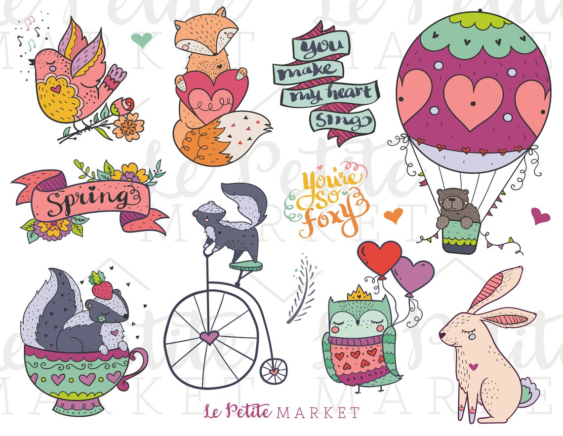 Cute Digital Woodland Animal Clip Art Set Fox Clip Art - Etsy