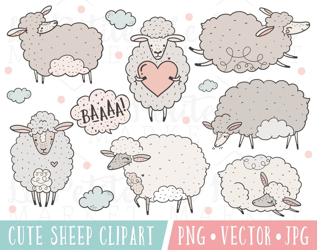 Cute Sheep Lamb Clipart Vector Images, Cute Sheep Illustration Set ...