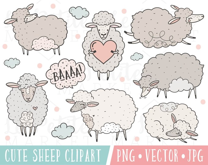 Premium Vector Clipart - Kawaii Lambs - Cute Lamb Clipart Set - High ...