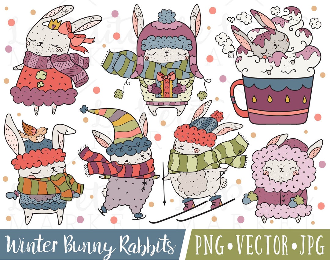 Sweet Winter Bunny Rabbit Clipart Images, Cute Rabbit Holiday Clip Art ...