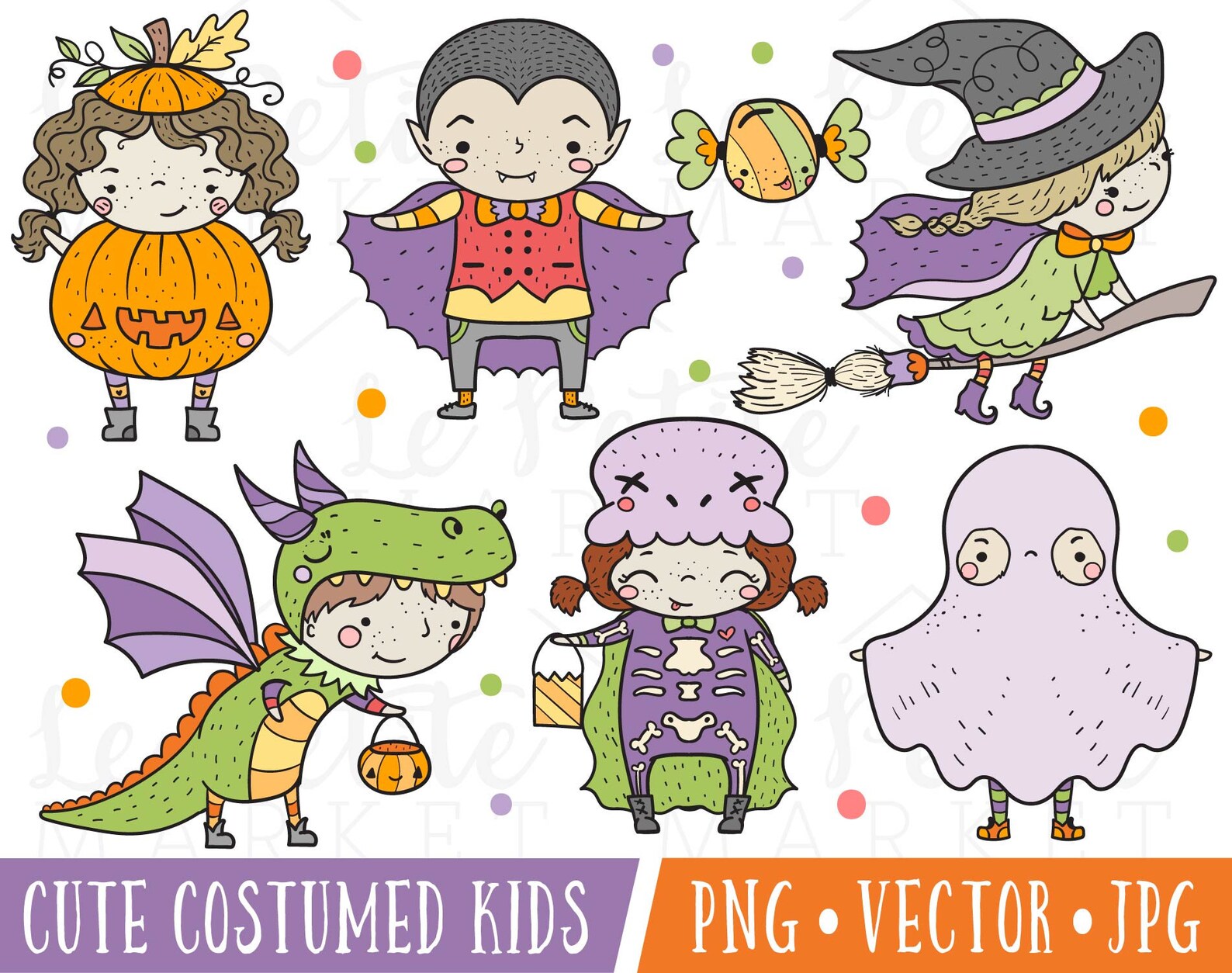Cute Halloween Kids Clipart Images, Kids in Dress up Clipart, Cute Kids ...