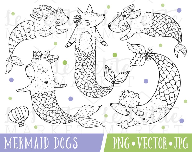 Mermaid Dogs Clipart Images Mer-dogs Clipart Mermaid Dogs - Etsy