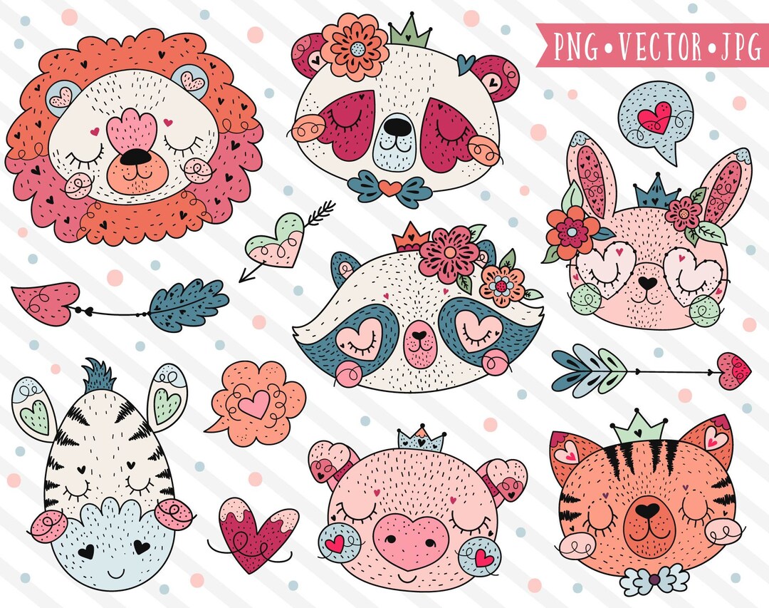 Animal Portraits Clipart Images, Cute Animal Faces, Zoo Clipart, Panda ...