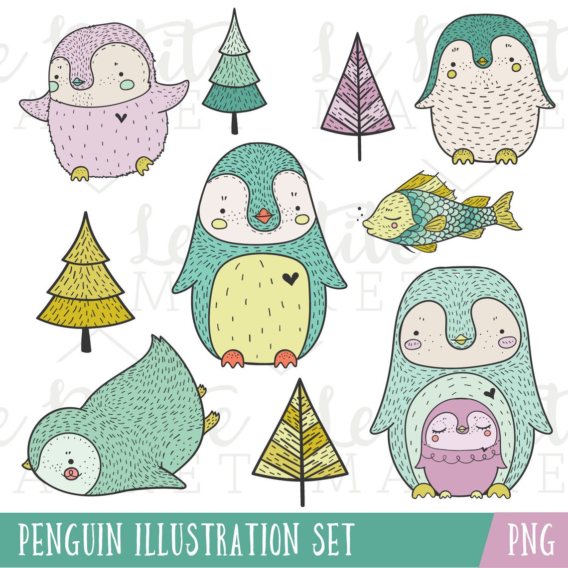 Cute Penguin Clip Art Hand Drawn Penguin Clipart Penguin - Etsy