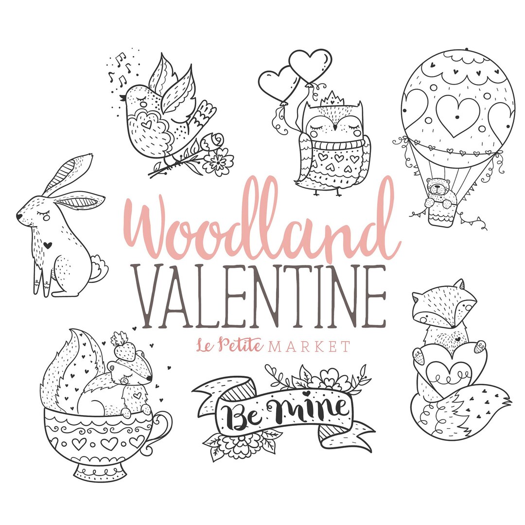 Woodland Valentine Clipart Set, Valentine Skunk, Valentine Fox ...