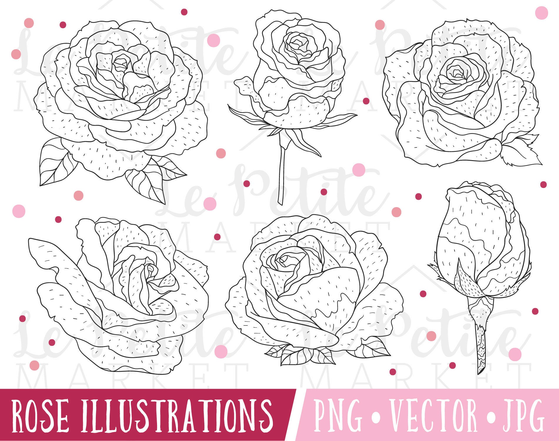 Hand Drawn Rose Clipart Images Rose Digital Stamps Flower | Etsy