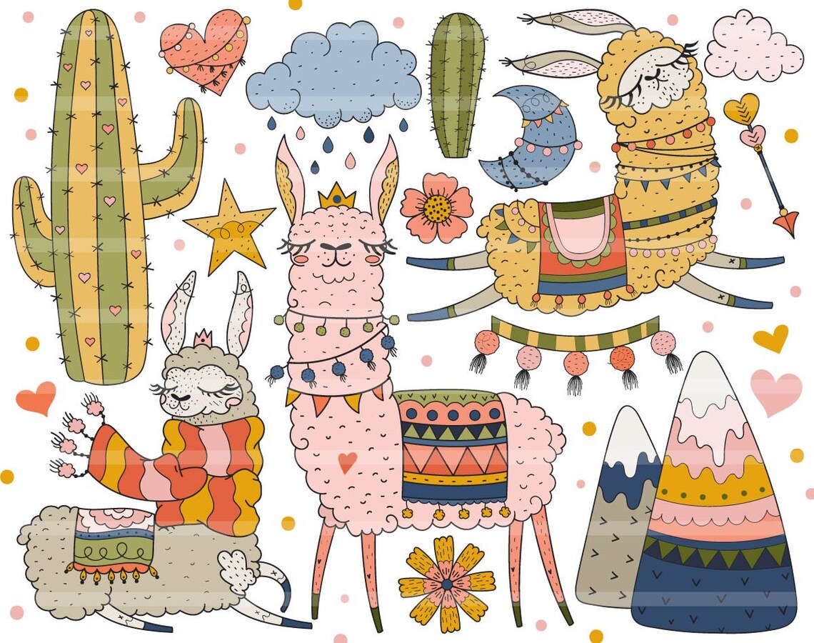 Llama Clipart Set Cute Llama Illustrations Alpaca Clip Art | Etsy
