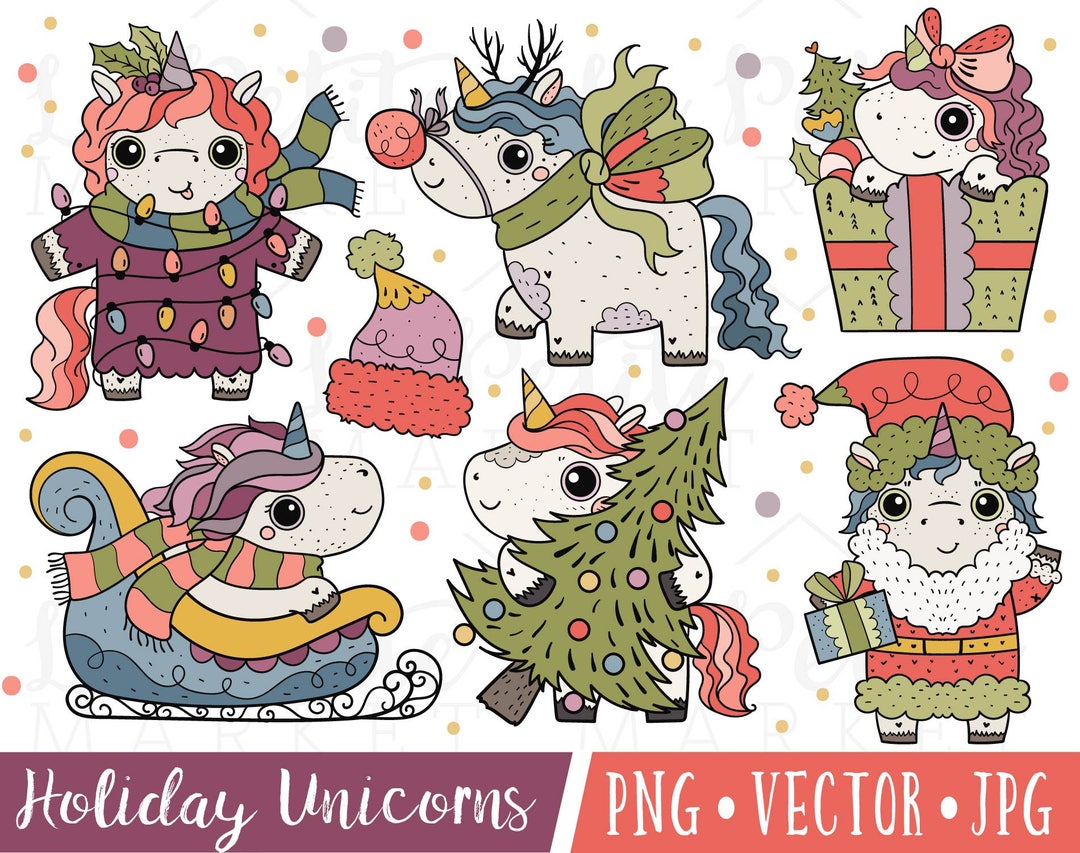 Cute Christmas Unicorn Clipart Images, Unicorn Santa Clipart, Cute ...