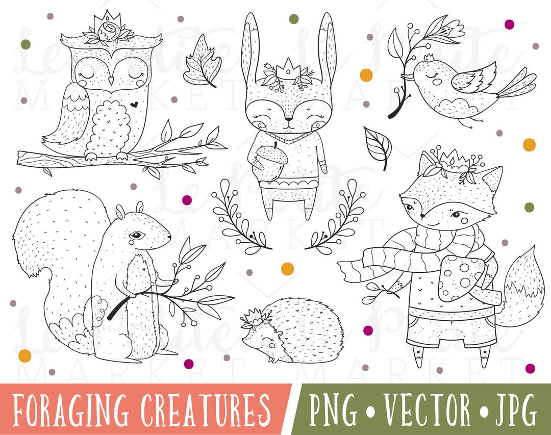 Cute Woodland Creatures Clipart Images, Foraging Forest Animals Clipart ...