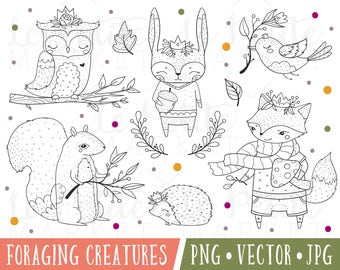 Woodland Animals Digital Stamps Clipart - Etsy UK