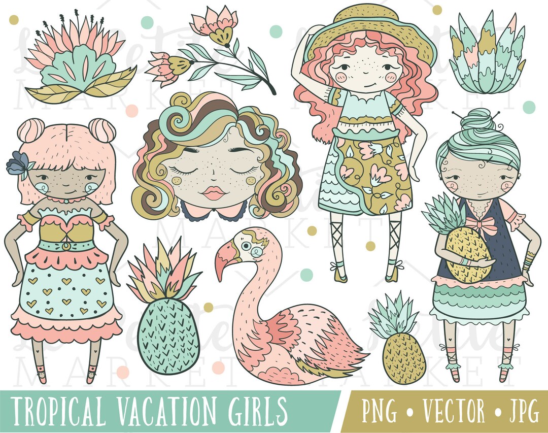 Tropical Vacation Clipart Images, Summer Girls Clip Art, Hawaiian ...
