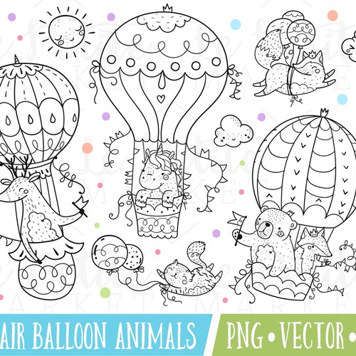 Hot Air Balloon Animals Clipart Set Woodland Animals in Hot - Etsy