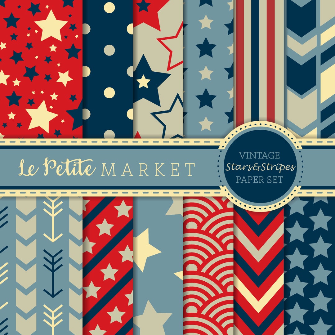 Stars and Stripes Patterns, Patriotic Digital Paper Pack, Red White and ...