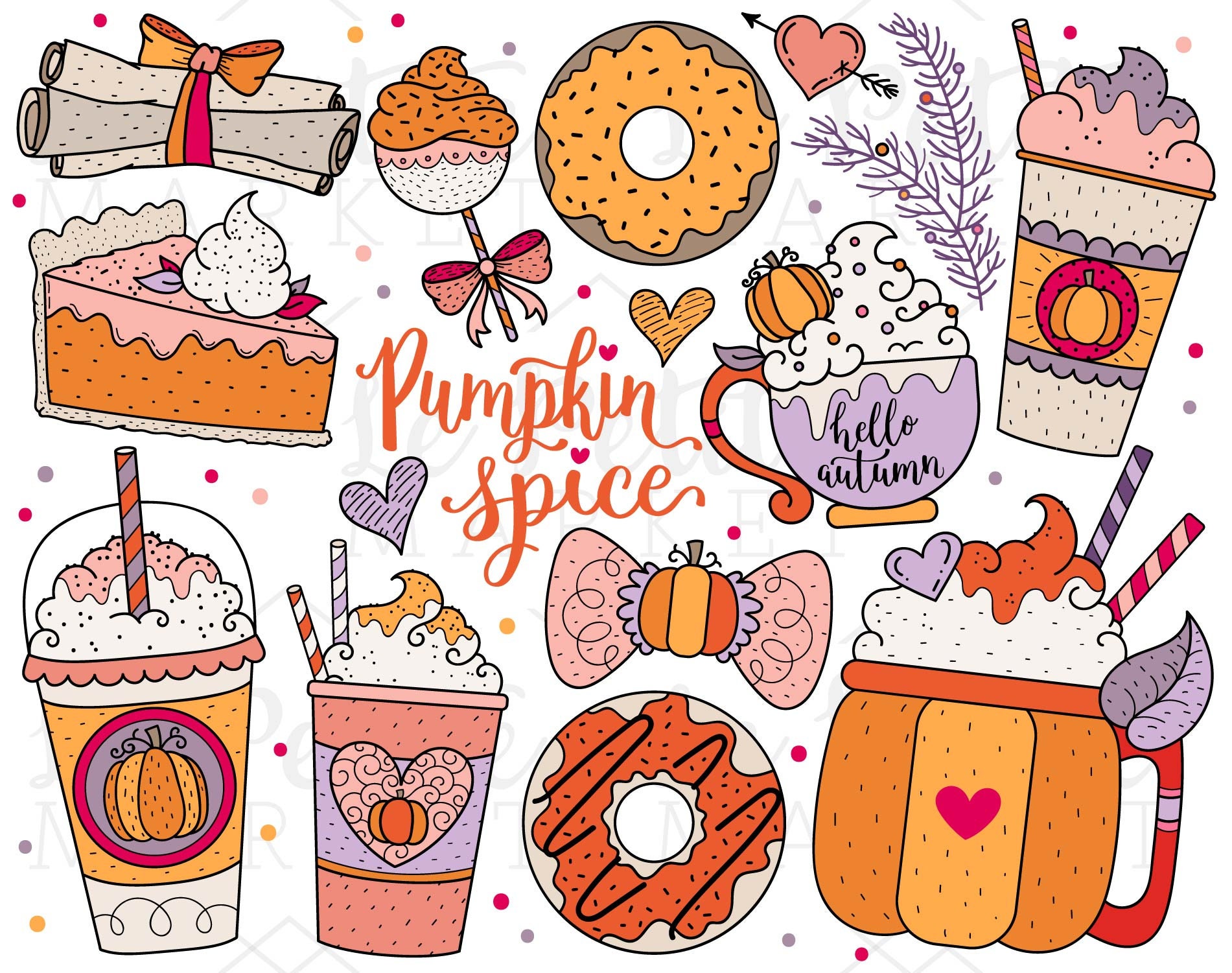 Autumn Food Clipart Set, Pumpkin Spice Clip Art Images Illustrations ...