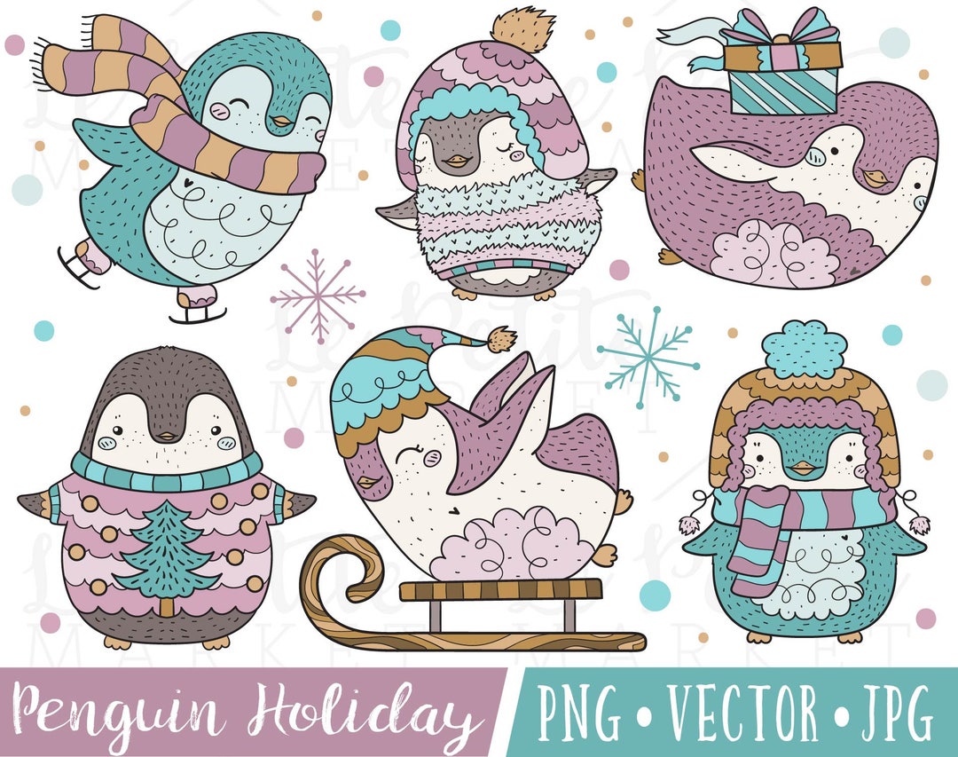 Cute Penguin Clipart Set, Christmas Penguins Clipart Images, Cute ...