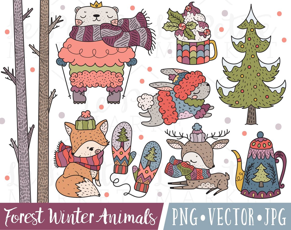 Woodland Winter Clipart Set, Woodland Christmas Clipart Images ...