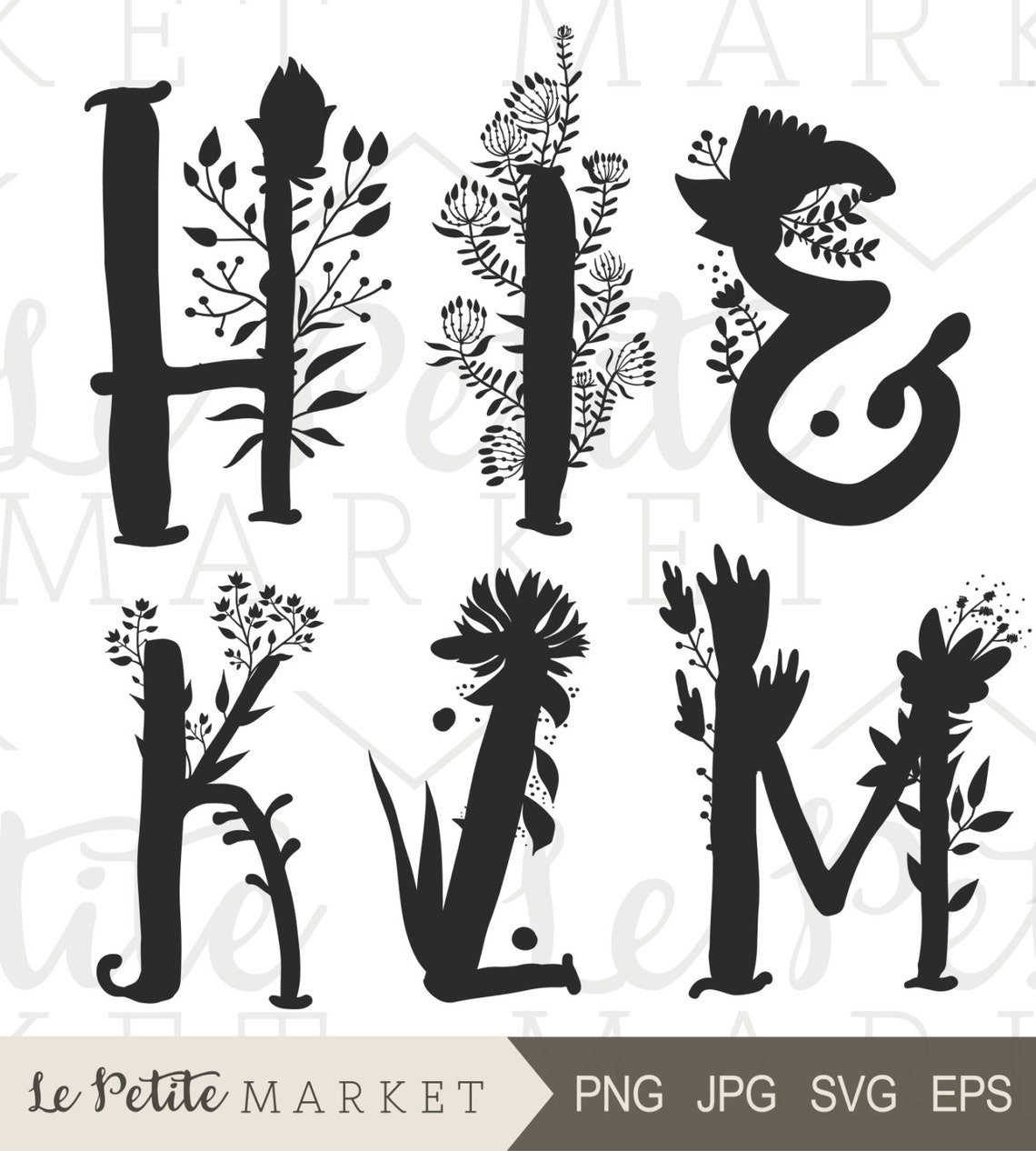 Hand Drawn Floral Letters Alphabet Clip Art Printable Nursery - Etsy