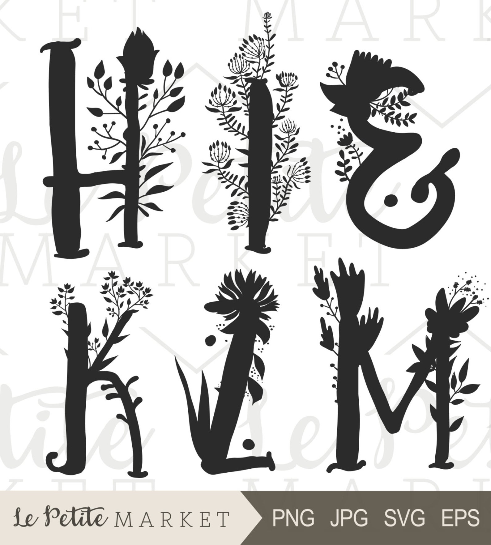 Hand Drawn Floral Letters Alphabet Clip Art Printable Nursery - Etsy