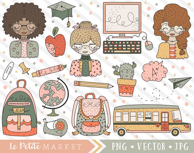 Cute Education Clipart, Teacher Clip Art Set, Classroom Graphics ...