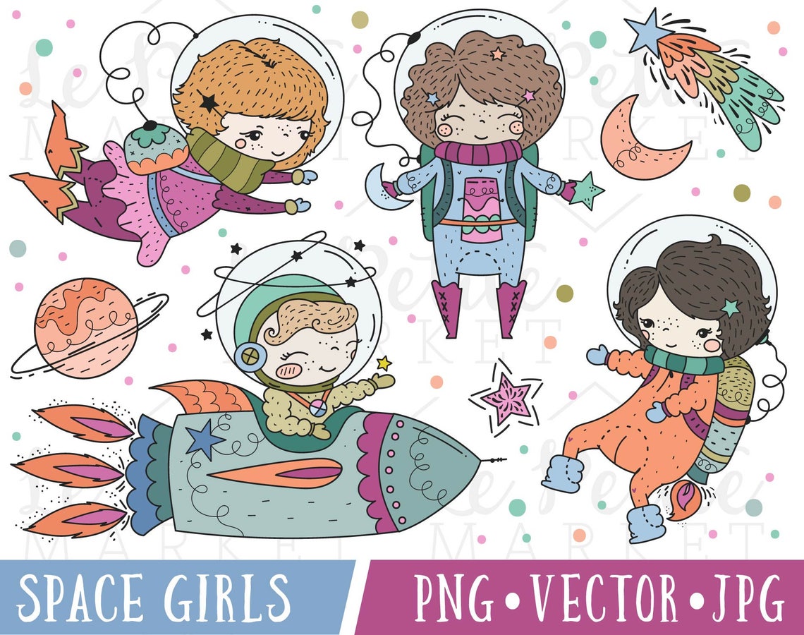 Cute Space Girls Clipart Girl Astronaut Clipart Cute - Etsy