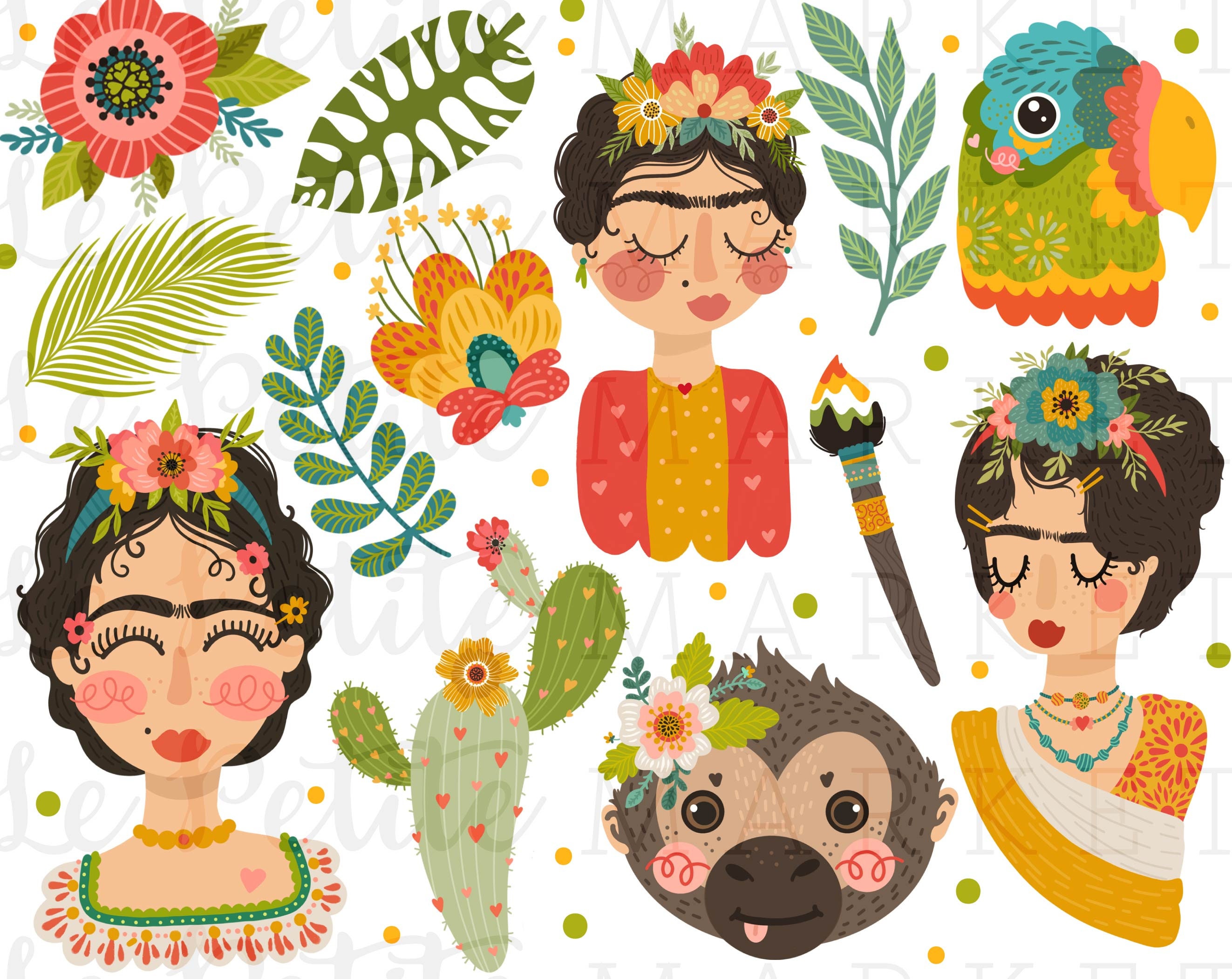Frida Clipart Frida Kahlo Clip Art Illustration Set Clipart | Etsy México